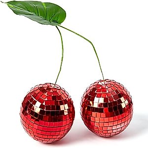 Cherry Disco Ball Decor, Double Mirror Ball Cherry Decor for DJ Club Stage Bar Party Wedding Holiday Decoration Home Decor (Double Cherry-10cm, Red)