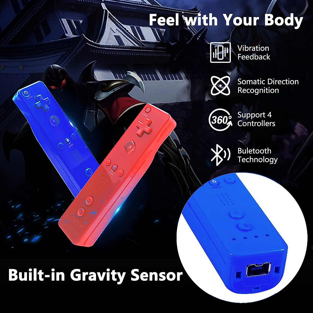 Yosikr Wii Controller 2 Pack, Wii Remote Controller with Silicone Case and Wrist Strap Compatible for Wii/Wii U (Red and DeepBlue)