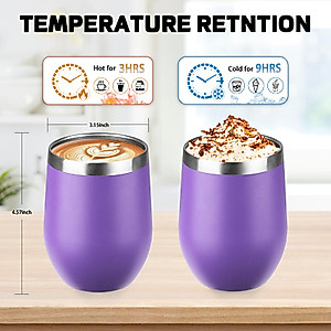 StarSpeed 12oz Wine Tumbler with lid, Stainless Steel Travel Mugs Stemless Double Wall Insulated Coffee Cup, Insulated Wine Glasses Travel Tumbler for Cold & Hot Drinks(Purple, 1)
