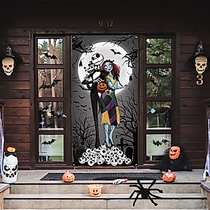 Halloween Decorations Halloween Gothic Skull Door Cover Christmas Nightmare Before Front Porch Sign Halloween Decorations and Supplies for Home Party