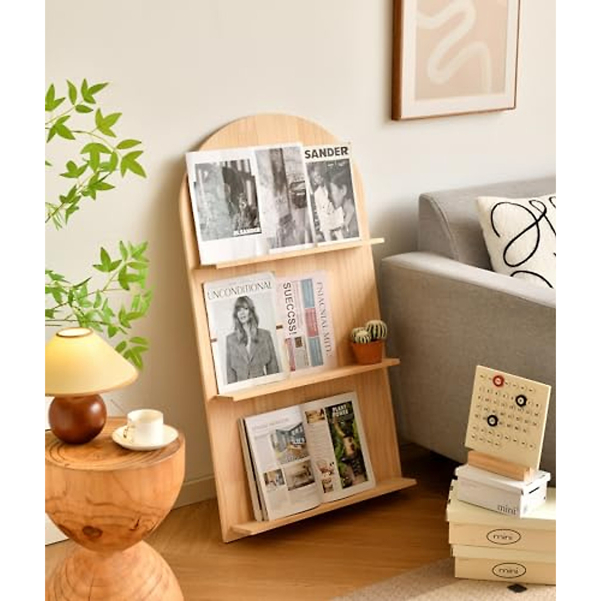 Heehee Solid Wood Bookshelf Bookcase Newspaper Rack Magazine Rack Arched Bookshelf Books and Newspaper Display Rack (3-Tier)