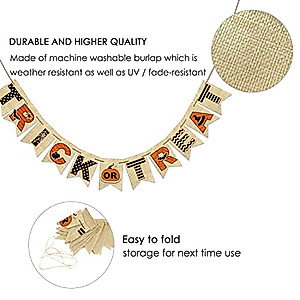 AVOIN Trick or Treat Banner No DIY Required Chevron Polka Dot Spider Web Bat Pumpkin Witch Hat, Rustic Pennant Decoration for Halloween Party Doorway Mantels Wall