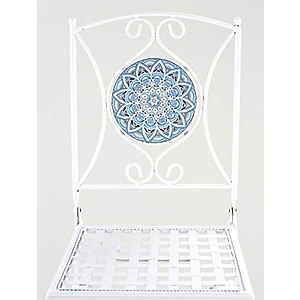The Lakeside Collection Metal Folding Patio Chair with Decorative Tile Mosaic - White
