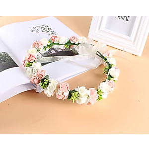 JOY'S DAY New Year gift Wedding Flower Crown Girls' Accessories Floral Adjustable Wreath Headband Floral Garland Headbands photo props (Baby Pink)