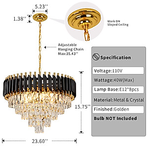 MarkDee Luxury Crystal Chandelier, 8-Lights Round Raindrop Crystal Hanging Ceiling Light, 5-Tier Pendant Lights Fixture for Dining Room, Living Room, Kitchen Island, Bedroom, D23.6''