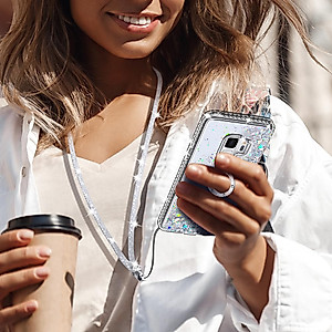 Silverback for Galaxy S9 Case, Moving Liquid Holographic Sparkle Glitter Case with Kickstand, Bling Diamond Rhinestone Bumper Ring Slim Protective Samsung Galaxy S9 Case for Girls Women - Clear Silver