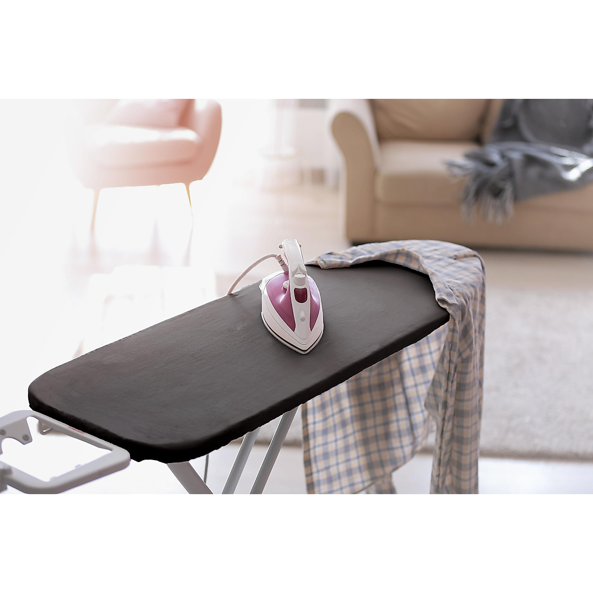 Encasa Homes Replacement Ironing Board Cover with Extra Thick Pad, Plain Colors, Elasticated, (Fits Standard X-Large Boards of 57"x22") Heat Reflective, Scorch Resistant, Heavy Duty - Grey