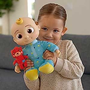 CoComelon Official Musical Bedtime JJ Doll, Soft Plush Body – Press Tummy and JJ sings clips from ‘Yes, Yes, Bedtime Song,’ – Includes Feature Plush and Small Pillow Plush Teddy Bear – Toys for Babies