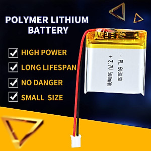 AKZYTUE 3.7V 500mAh 603030 Lipo battery Rechargeable Lithium Polymer ion Battery Pack with PH2.0mm JST Connector