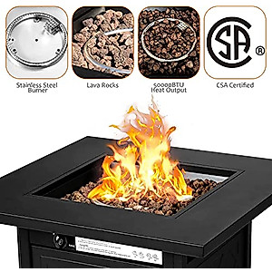 Renatone 28” Outdoor Fire Pit Table, 50,000 BTU Auto-Ignition Propane Fire Pit Table w/ Lid, CSA Certification, 2-in-1 Gas Firepit Table for Patio, Garden, Black