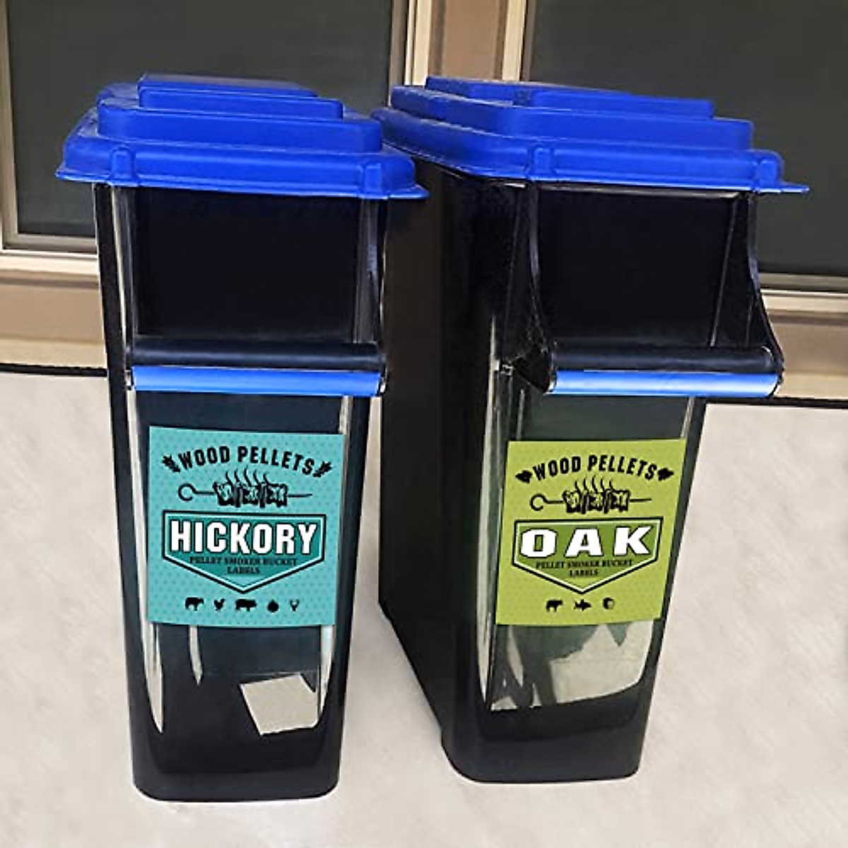 Smoker Grill Pellet Label Stickers, for Wood Pellet Storage Containers, Pasted on Pellet Storage Bucket for Easy Identification of Pellets of Different Flavors,Set of 12 Sticker Labels