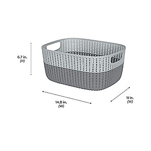 Simplify 2 Tone Sailor Knot Plastic Storage Tote | Decorative Basket | Closet Organization | De-clutter | Accessories | Toys | Bathroom Organization | Large | Grey/Grey