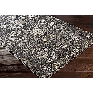 Hauteloom Owatonna Rustic Farmhouse Living Room Bedroom Dining Room Area Rug - Persian Style - Traditional Floral Look - Dark Brown, Grey, Black, Cream - 5'3" x 7'3"