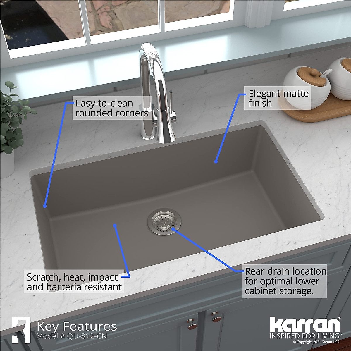 Karran QU-812 Undermount 32.5 in. Large Single Bowl Quartz Kitchen Sink in Concrete