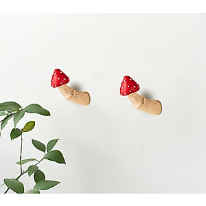 dgudgu Mushroom Wall Hooks 5 Pack Decorative Coat Hooks Wall Mounted Red Hat Hooks Heavy Duty Entryway Decor Wall Hangers for Hanging Towels, Clothes, Bags