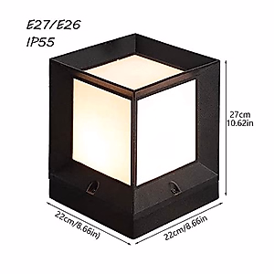CZLZY Modern Simple E27 Pillar Lamp Creative Aluminum Square Column Light Outdoor Post Light Fixtures Waterproof IP55 Acrylic Lamp Shade Courtyard Fence Lawn Landscape Light