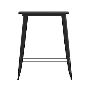EMMA + OLIVER Drew Dining Table Bar Height - Black 31.5" Square Poly Resin Table Top - Black Steel Base - All-Weather for Indoor/Outdoor Use