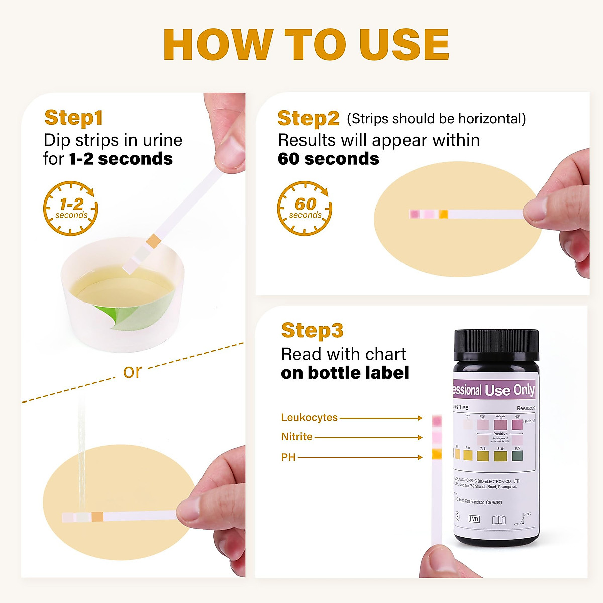 LotFancy UTI Test Strips 150ct, 3-in-1 Urine Test Strips for Leukocyte Nitrite and PH Testing, Accurate Results in 1 Minute, Medical Grade Home Test