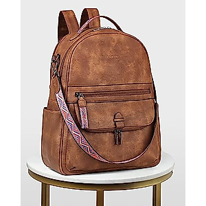 FADEON Leather Laptop Backpack for Women PU Computer Backpacks, Designer Travel Back Pack Purse with Laptop Compartment Brown