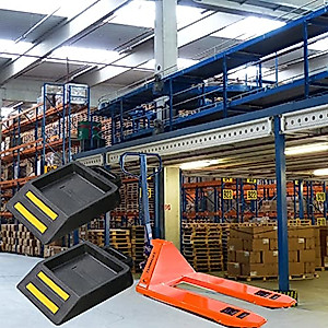 2 Packs Pallet Jack Stopper Premium Rubber Wheel Chock for Trailer or Pallet Truck,Heavy Duty Pallet Jack Stopper with Yellow Tape