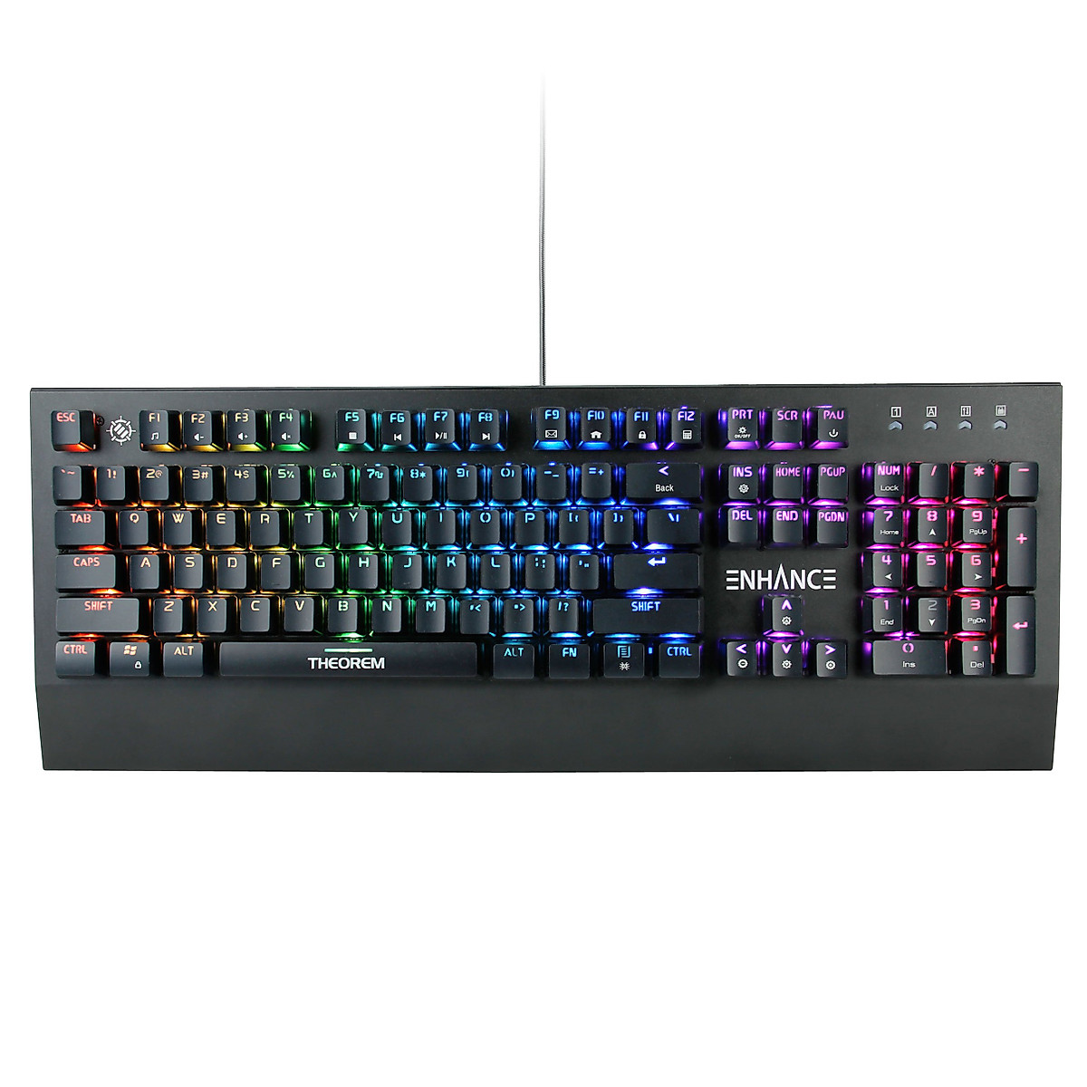 ENHANCE Mechanical Gaming Keyboard - Theorem Backlit LED RGB Gateron Blue Switches - Programmable Macros, Brushed Aluminum Metal, NKRO, Anti-Ghosting, Software Customization - 13 Lighting Effects