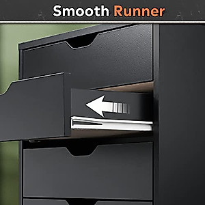 DEVAISE 7-Drawer Chest, Wood Storage Dresser Cabinet with Wheels, Black