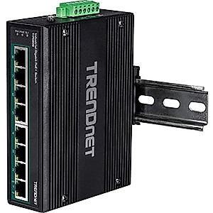TRENDnet 8-Port Hardened Industrial Unmanaged Gigabit 10/100/1000Mbps DIN-Rail Switch w/ 8 x Gigabit PoE+ Ports, TI-PG80B, 24 – 56V DC Power inputs with Overload Protection, Lifetime Protection