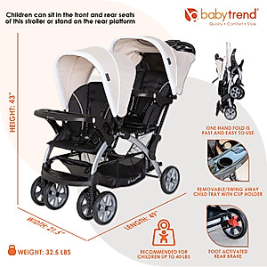 Baby Trend Sit N' Stand Easy Fold Travel Double Toddler and Newborn Stroller & 2 Single Infant Car Seat Combo Set, w/ Safety Harnesses & Cover, Khaki