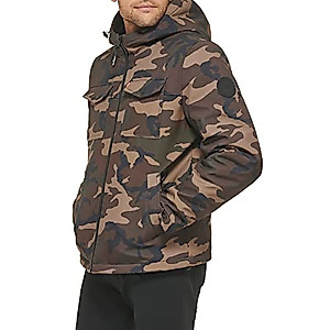 Levi's Men's Soft Shell Hooded Storm Trucker Jacket, Camo/Sherpa Lined, Large