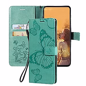 Asdsinfor Compatible with Redmi Note 9 Case Wallet Case Credit Cards Slot with Stand for PU Leather Shockproof Flip Magnetic Compatible with Xiaomi Redmi Note 9/Redmi 10X 4G Big Butterfly Green KT