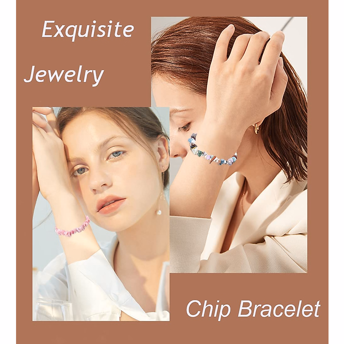 SAMOCO 20 PCS Natural Gemstone Bracelets Chakra Crystal Irregular Chips Beads Stretch Bracelets for Women Align Chakras Promote Communication