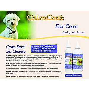 Calm Coat Ear Cleanse for Horses Dogs & Cats - Veterinarian Formulated Drops with Aloe Vera - Help Itchy Dirty Ears - 8 oz