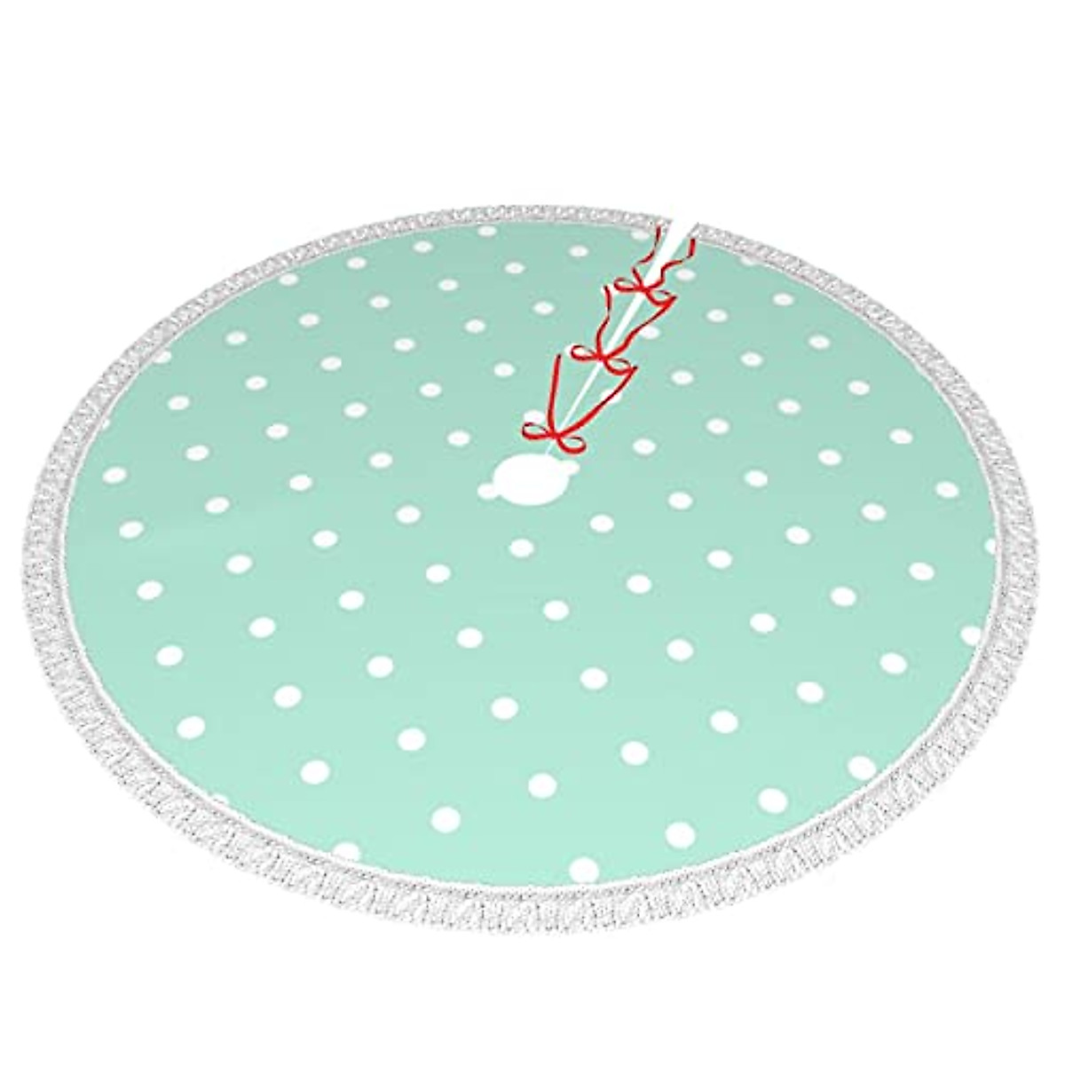 Christmas Tree Skirt 48" - Green Polka Dots Printed Tree Skirt with Tassel Xmas Tree Decoration for Christmas Holiday