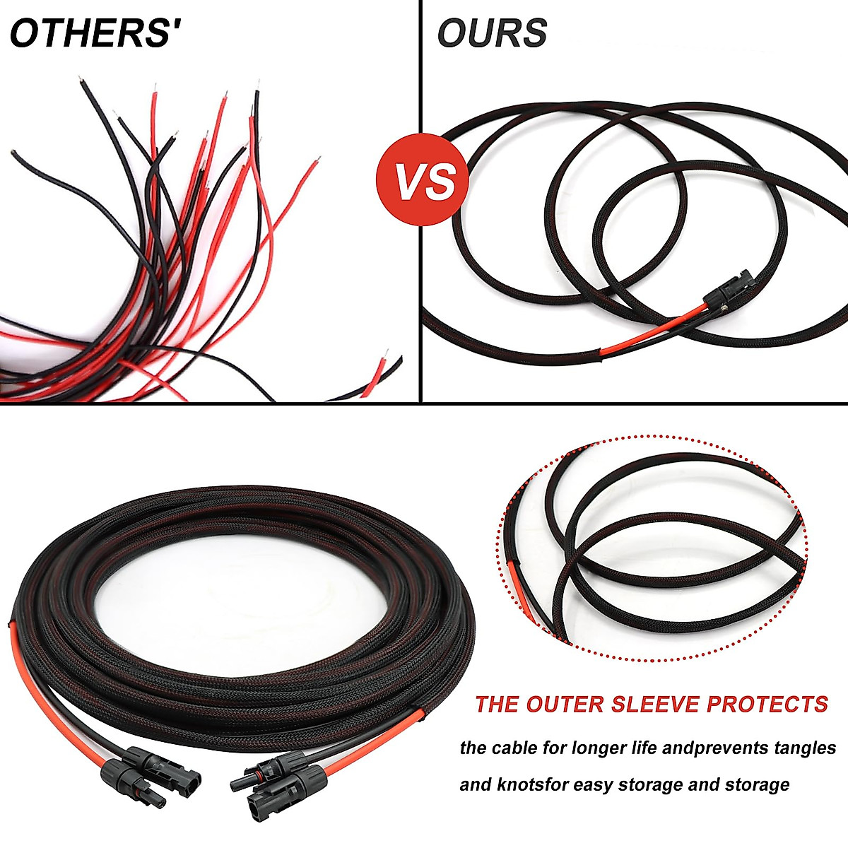 Feotech Twin Wire 75FT Solar Extension Cable - 10AWG(6mm²) Solar Panel Connector, with 6 Pairs-IP67-Male/Female Solar connectors for Outdoor Automotive RV Boat Marine Solar Panel- Black & Red