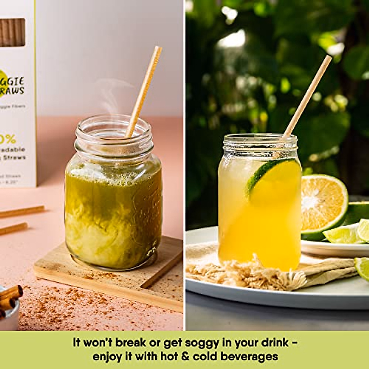 The Veggie Straws – 100 PCS of 8.25 Inches Unwrapped Biodegradable Straws – Made of Vegetable Fibers, Best Environment Friendly Drinking Straws for Hot and Cold Beverages