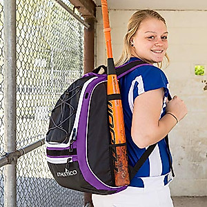 Athletico Baseball Bat Bag - Backpack for Baseball, T-Ball & Softball Equipment & Gear for Youth and Adults | Holds Bat, Helmet, Glove, & Shoes |Shoe Compartment & Fence Hook (Purple)