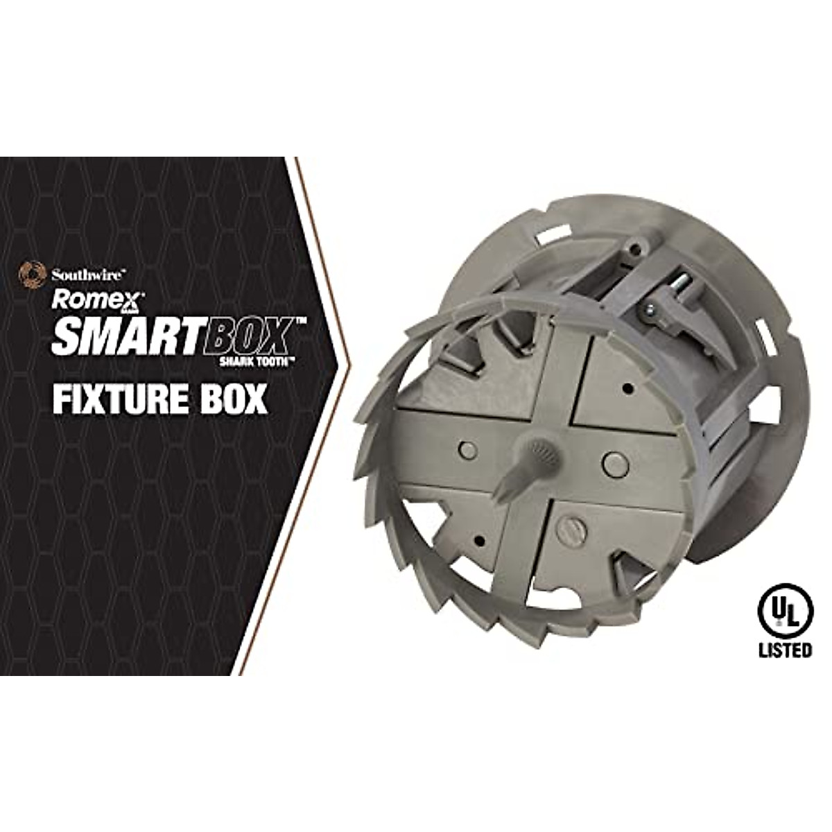 Southwire MSBST250 Smart, Shark Tooth Integrated Fixture and Ceiling Electrical Box w/Hole Saw, Supports 6 lb, Gray