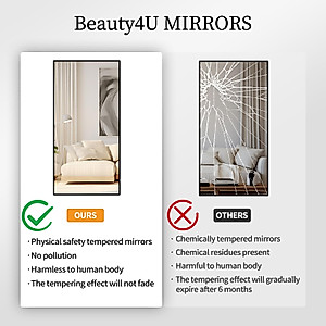 Beauty4U 59" x 16" Tall Full Length Mirror with Stand, Black Wall Mounting Full Body Mirror, Metal Frame Full-Length Tempered Mirror for Living Room, Bedroom