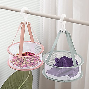 Mini Mesh Shower Dry Basket, Hanging Drying Net, Bath Organizer Storage for Makeup Brush, Beauty Sponge Blender, Windproof Airing Drip Dryer Rack for Bathroom, Laundry (Pink)