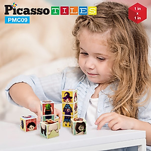 PicassoTiles Magnetic Puzzle Cube Characters + Mini, 9pc with 18 Unique Characters Mix & Match Cubes Sensory Toys, 0.5” Pixel 100pc Mix & Match Sensory Toys STEAM Education Learning Building Block