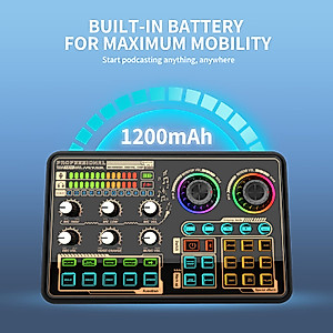 Hosabely Sound Effects Board, Audio Interface with Voice Changer and LED Lights, Live Sound Board for PC Phone Microphone, Audio Mixer for Karaoke, Streaming, Recording, Gaming