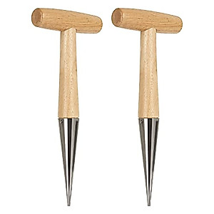 ZOEYES 2 PCS 11 Inch Stainless Steel Hand Dibber Garden Tools with Wooden Handle, Dibbler Bulb Planter, Wooden Sow Dibbers for Sowing Seeds, Transplanting Plants, Planting Bulbs, Digging, Gardening