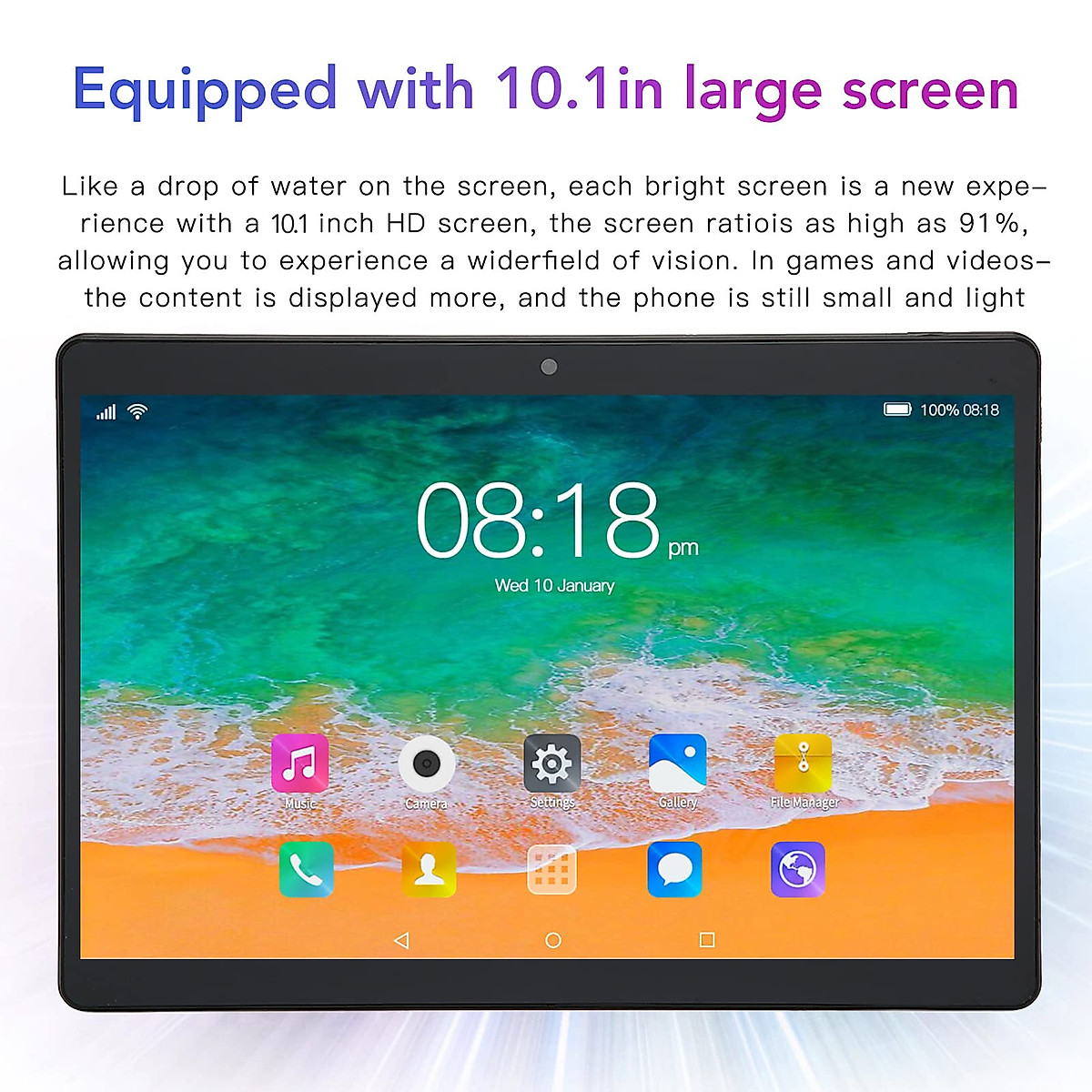 Focket 10.1 inch Tablet, 10 Core WiFi Tablet with 1960x1080 IPS HD Touchscreen, 6GB RAM 128GB ROM, 2MP 5MP Dual Camera, 8800mAh Lasting Battery, BT, 128GB Expandable Memory(Black)