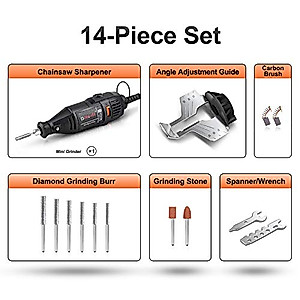 Chainsaw Sharpener Kit - GOXAWEE 140W Power Chain Saw Sharpen Tool Set, Electric Blade Sharpening File Comes with 6pcs Diamond Sharpening Wheels, Angle Guide Attachment for Lumberjack & Garden Worker