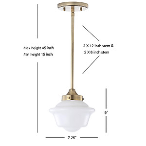 JONATHAN Y JYL3516A Kurtz 7.2" Adjustable Drop Metal/Glass LED Pendant Contemporary Transitional Dimmable Dining Room Living Room Kitchen Foyer Bedroom Hallway, Brass Gold/White