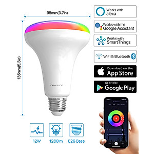 ORALUCE Smart BR30 Bulb, LED Flood Light Bulbs, Works with Alexa Google Assistant, 12W 100W Equivalent, 1280 Lumens, RGBCW 2700-6500K Color Changing Recessed Light Bulbs for Cans, E26 Base, 4 Pack