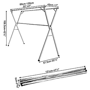 TORIBIO Clothes Drying Rack, 47 Inch Retractable Laundry Drying Rack Folding Indoor Outdoor, Length Adjustable Heavy Duty Stainless Steel Clothing Drying Rack with Windproof Hooks
