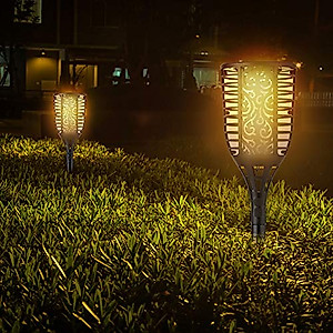 Solar Torch Lights – Weather & Waterproof Tiki Torch Lights – Solar & USB Powered Outdoor Torch Lights – Flickering Flame Torch Lights for Your Patio, Garden, & Walkway - Set of 2 Solar Torches