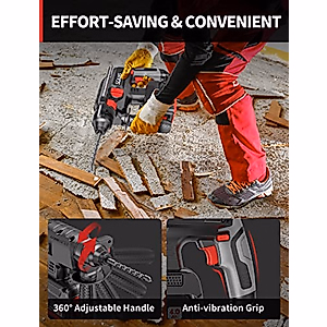Brushless Heavy Duty Rotary Hammer Drill, 20V Cordless Hammer Drill with 4.0Ah Battery/Charger, SDS Chuck, 4 Modes, Adjustable Handle, Electric Hammer Drill for Wall, Concrete, Brick, Metal, S521-1