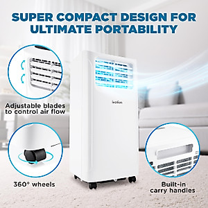 Ivation 9000 BTU Compact Portable Air Conditioner, Smallest AC Unit with Powerful Cooling, Multi-Speed Fan, Dehumidifier, Sleep Mode, Built-In Timer, Remote Control, Washable Filter, Wheels & Handle